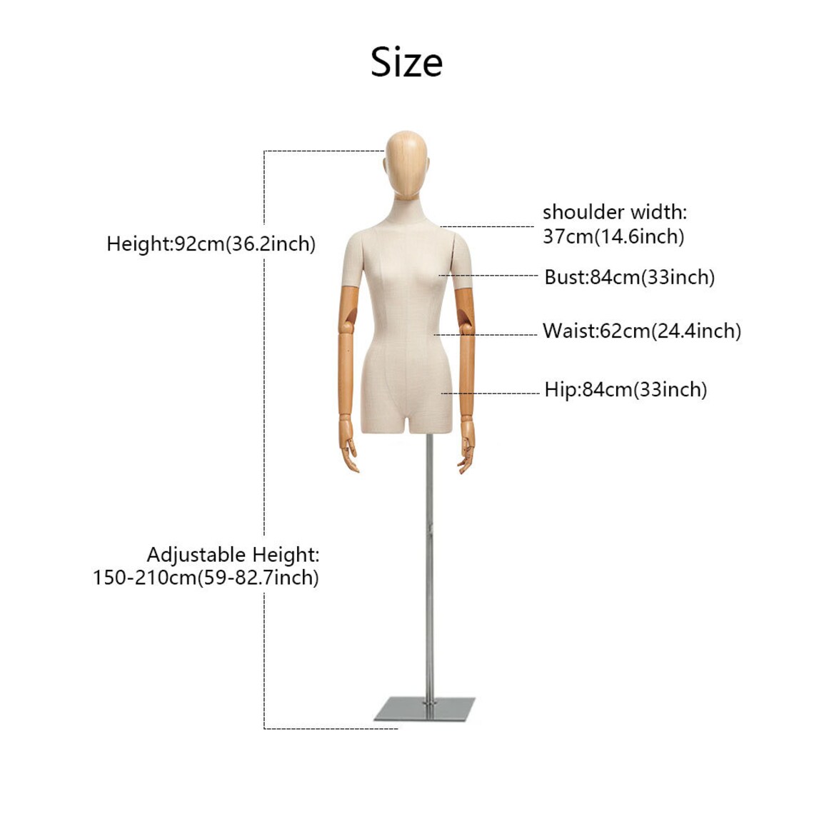 Linen Dress Form Mannequin: Wooden Arms, Silver Base - Etsy