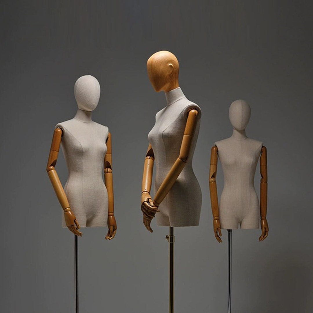 Linen Female Mannequin: Half Body Display With Wooden Arms - Etsy