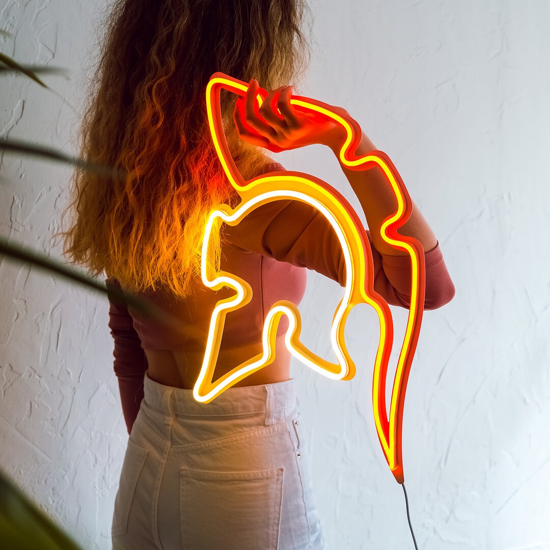 Knight Neon Wall Art Led Neon Sign Spartan Helmet - Etsy
