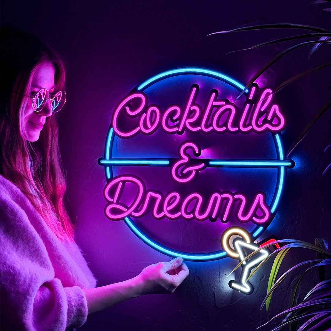 Cocktails and Dreams Neon Sign, Home Bar Neon Sign, Party Neon Light ...