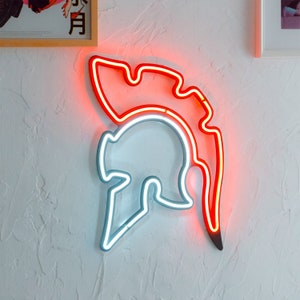 Knight Neon Wall Art, Led Neon Sign Spartan Helmet, Led Neon Sign ...