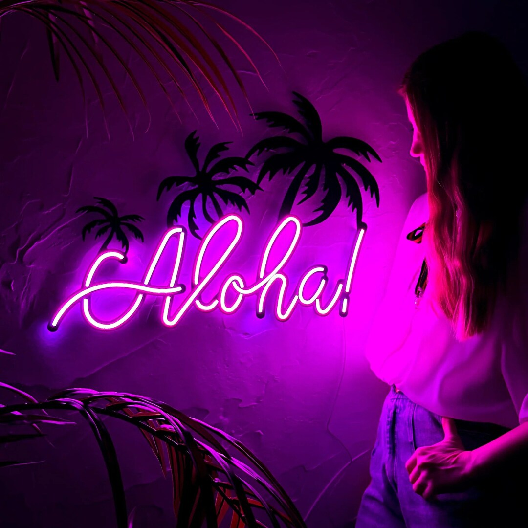 Aloha Neon Wall Decor, Led Neon Sign, Palm tree Neon Light, Hawaii ...