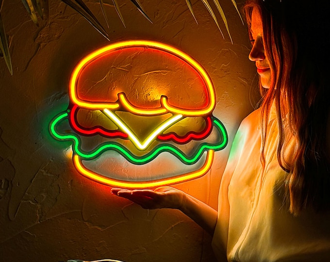 Hamburger Neon Sign, Food Neon Sign, Fast Food Neon Decor, Restaurant ...