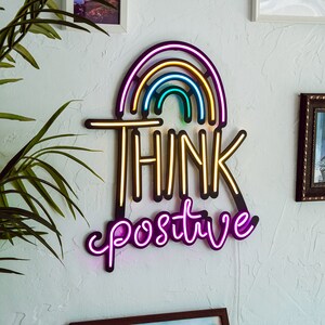 Think Positive Neon Wall Art, Led Neon Sign,neon Wall Decor, Neon Sign ...