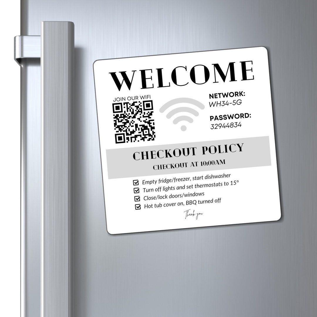Checkout List Magnet, Wifi QR Code Magnet, Checkout Instructions Magnet ...