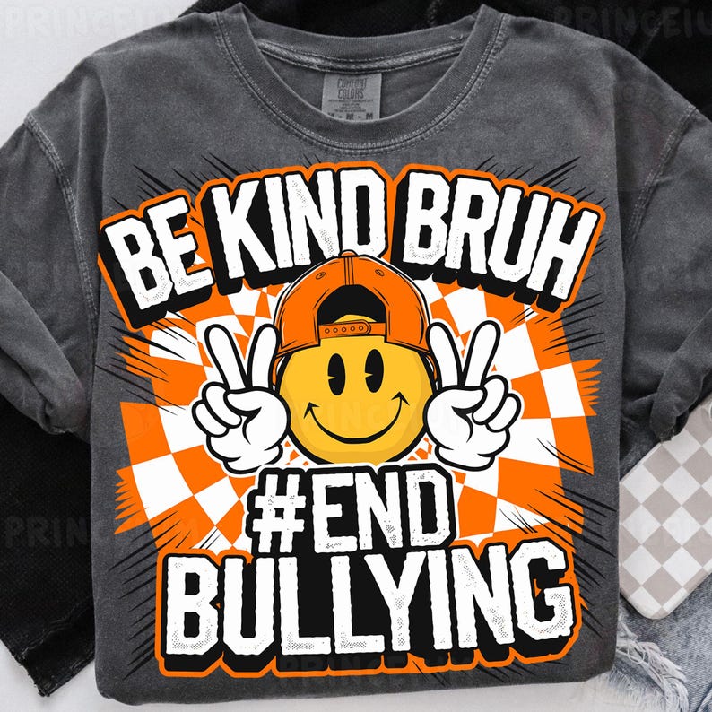 Be Kind Bruh End Bullying PNG Retro Smiley Face Sublimation Design Anti ...
