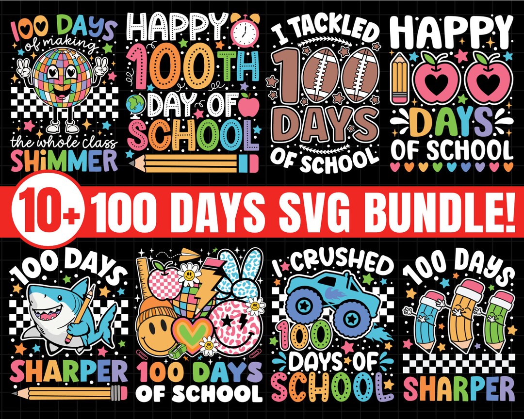 100 Days of School PNG Bundle, 100th Day of School Png, 100 Days Png ...