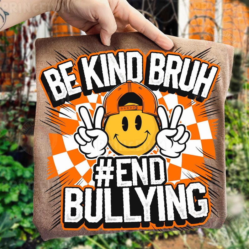 Be Kind Bruh End Bullying PNG Retro Smiley Face Sublimation Design Anti ...