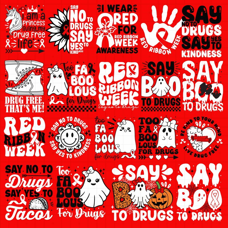 Red Ribbon Week SVG Bundle 80+ Designs, Say No to Drugs, Drug-free ...