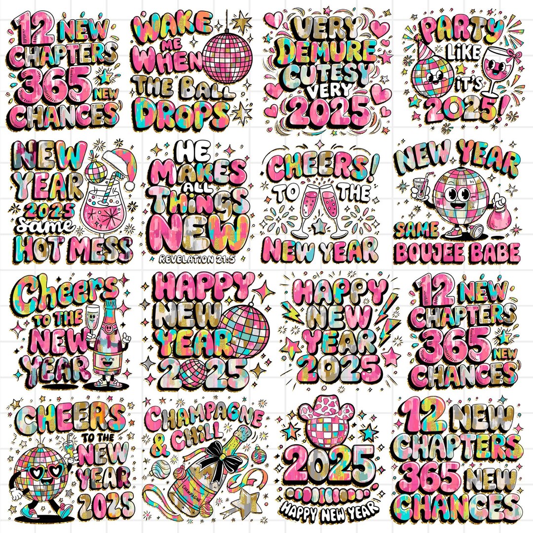 Happy New Year 2025 Bundle Png, New Year Tour 2025 Png, 12 New Chapters ...