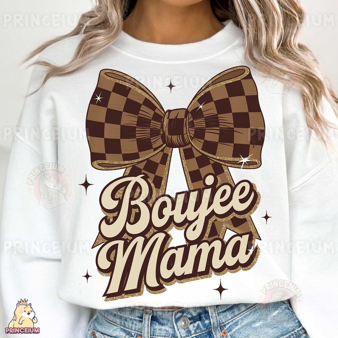 Boujee Mama Sublimation Design, Brown Checkered Bow Digital File ...