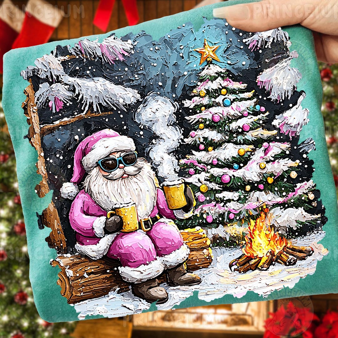 Camping Santa PNG Pink Santa Campfire Sublimation Cozy Christmas Tree ...