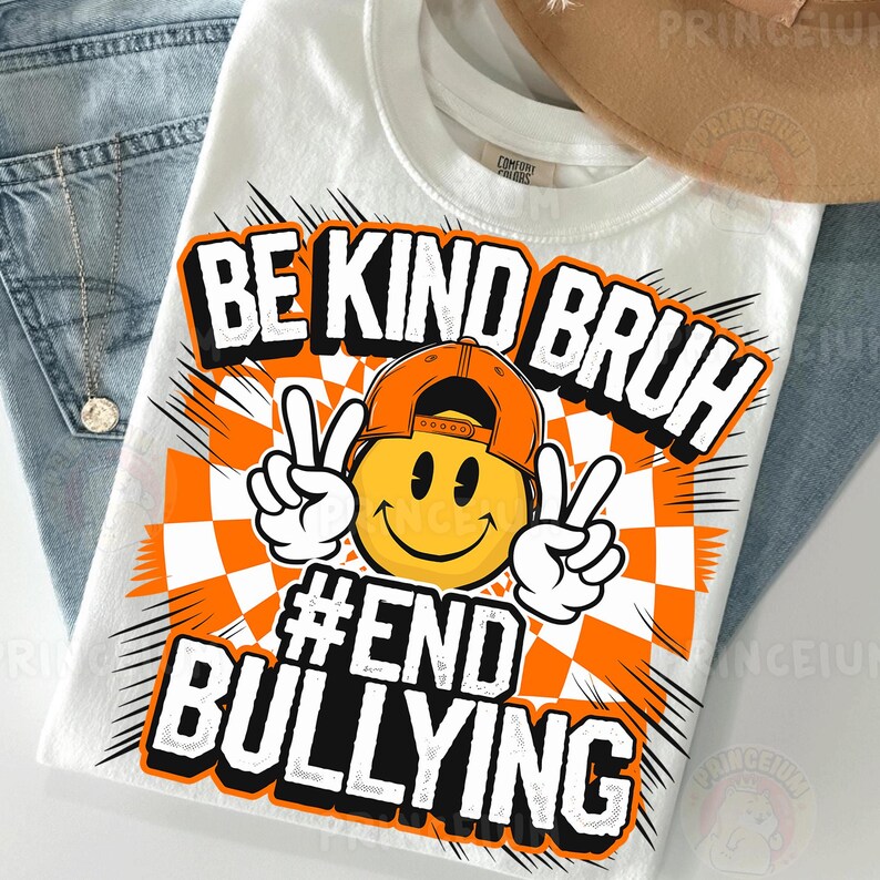 Be Kind Bruh End Bullying PNG Retro Smiley Face Sublimation Design Anti ...
