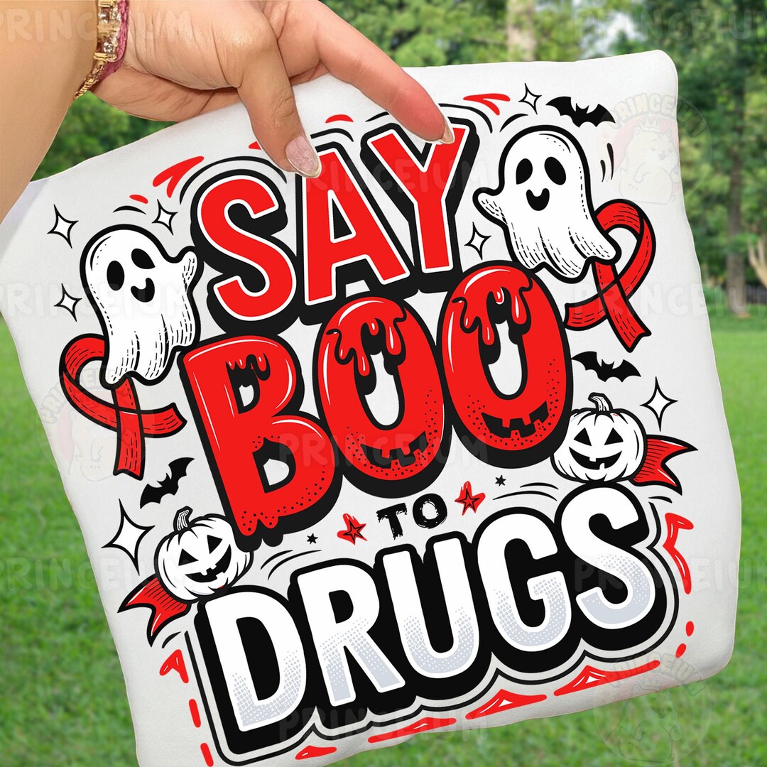 Say Boo to Drugs PNG Cute Ghosts Red Ribbon Week Sublimation Design ...