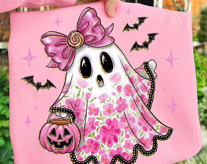 Kokette Halloween PNG, Süßer rosa Bogen Halloween-Geist PNG Pink Floral ...