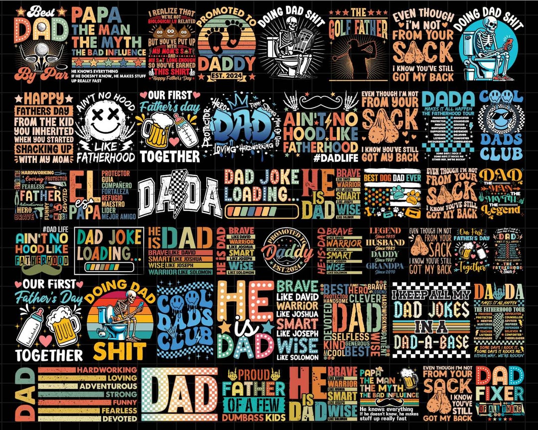 50 Fathers Day Bundle, Happy Fathers Day Bundle, Funny Dad Png, Best ...