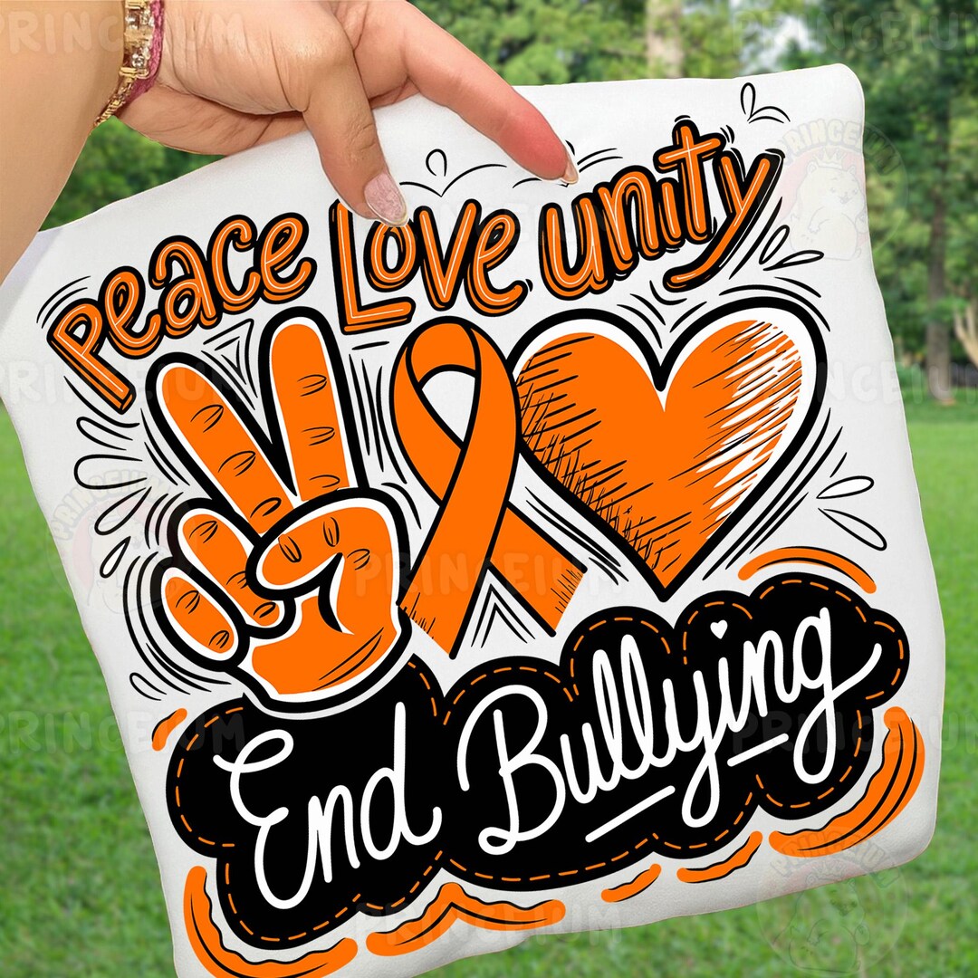 Peace Love Unity End Bullying PNG Orange Ribbon Awareness Sublimation ...