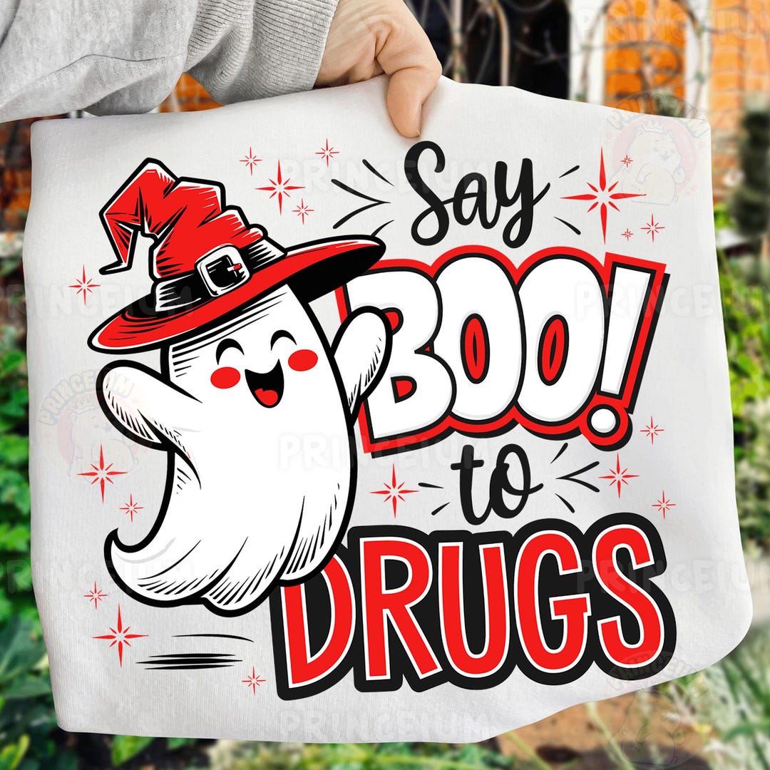 Say Boo to Drugs PNG Cute Ghost Sublimation Design Red Ribbon Week ...