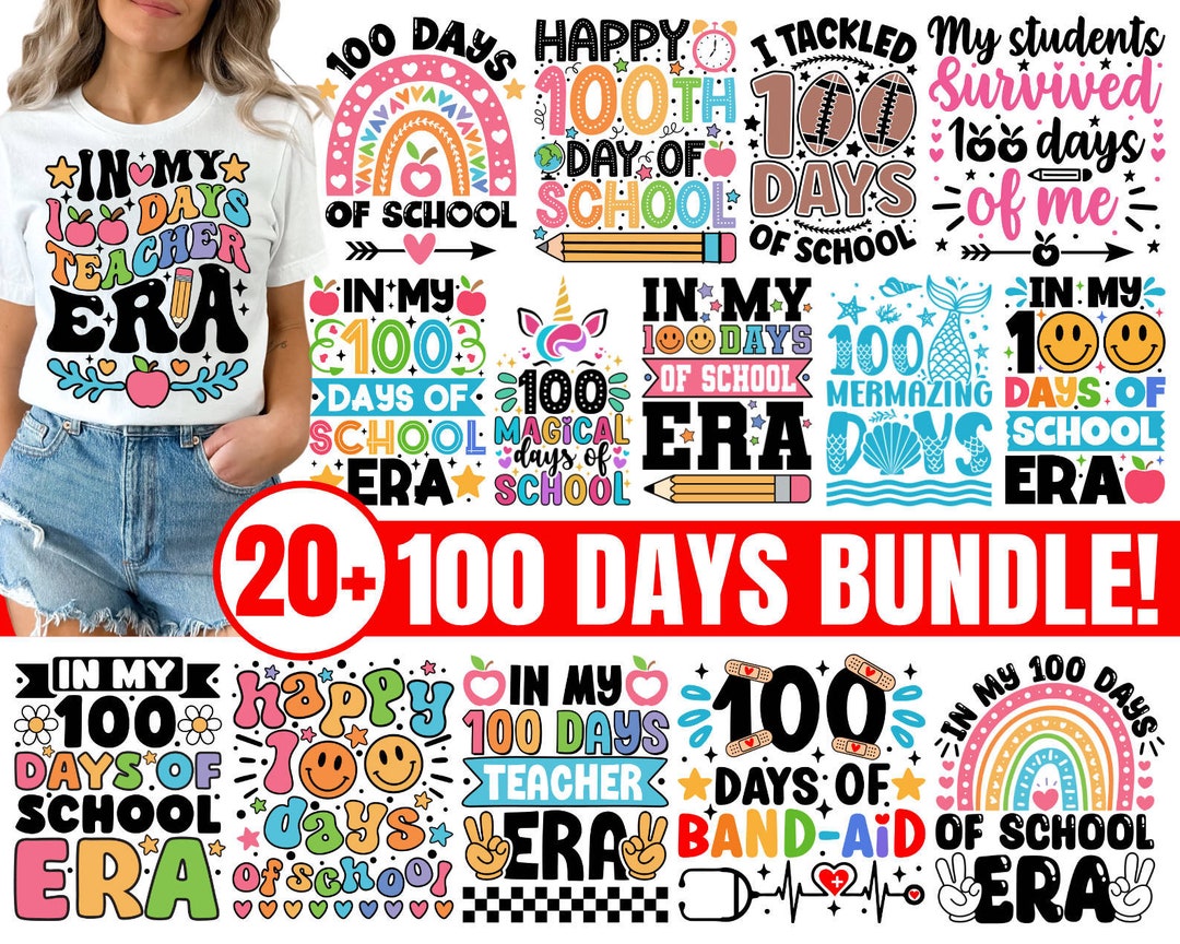 100 Days of School Svg Bundle, 100th Day of School Svg, Happy 100 Days ...