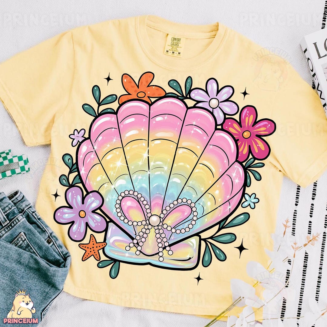 Rainbow Seashell Sublimation Design, Pearl Bow Digital File, Cute Ocean ...