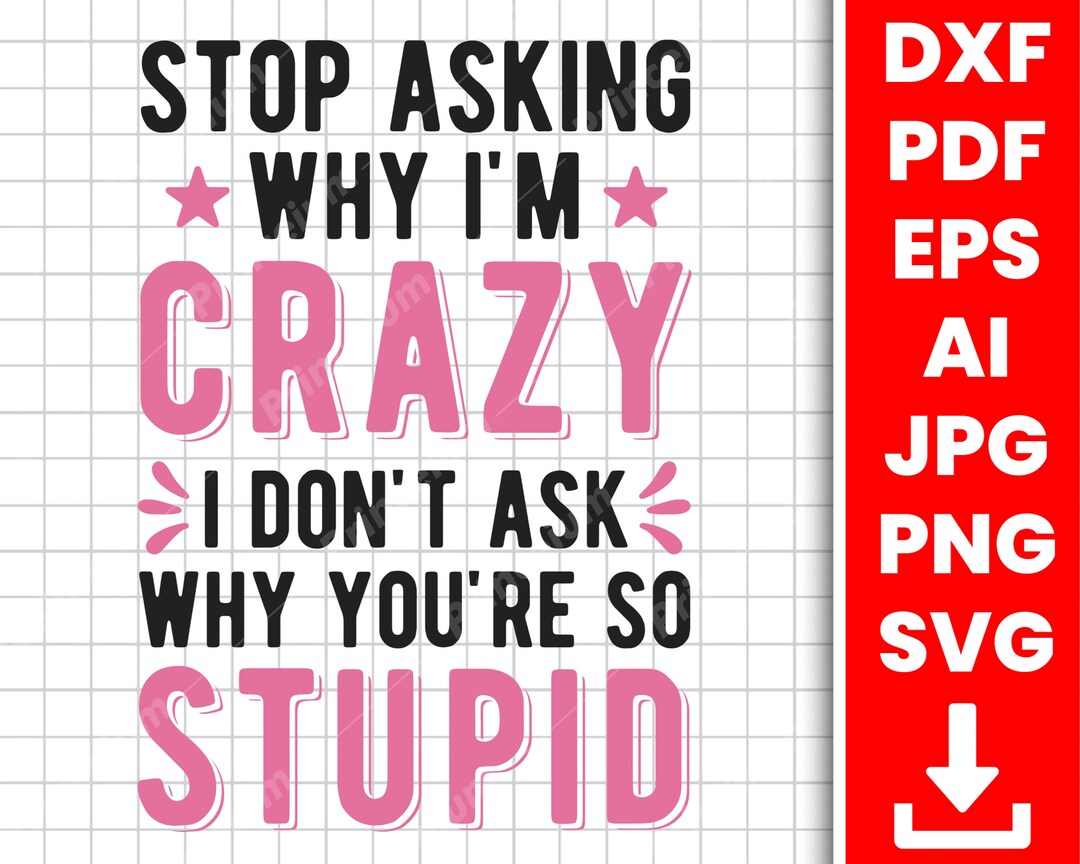 Stop Asking Why I'm Crazy I Don't Ask Why You're so Stupid PNG SVG JPG ...