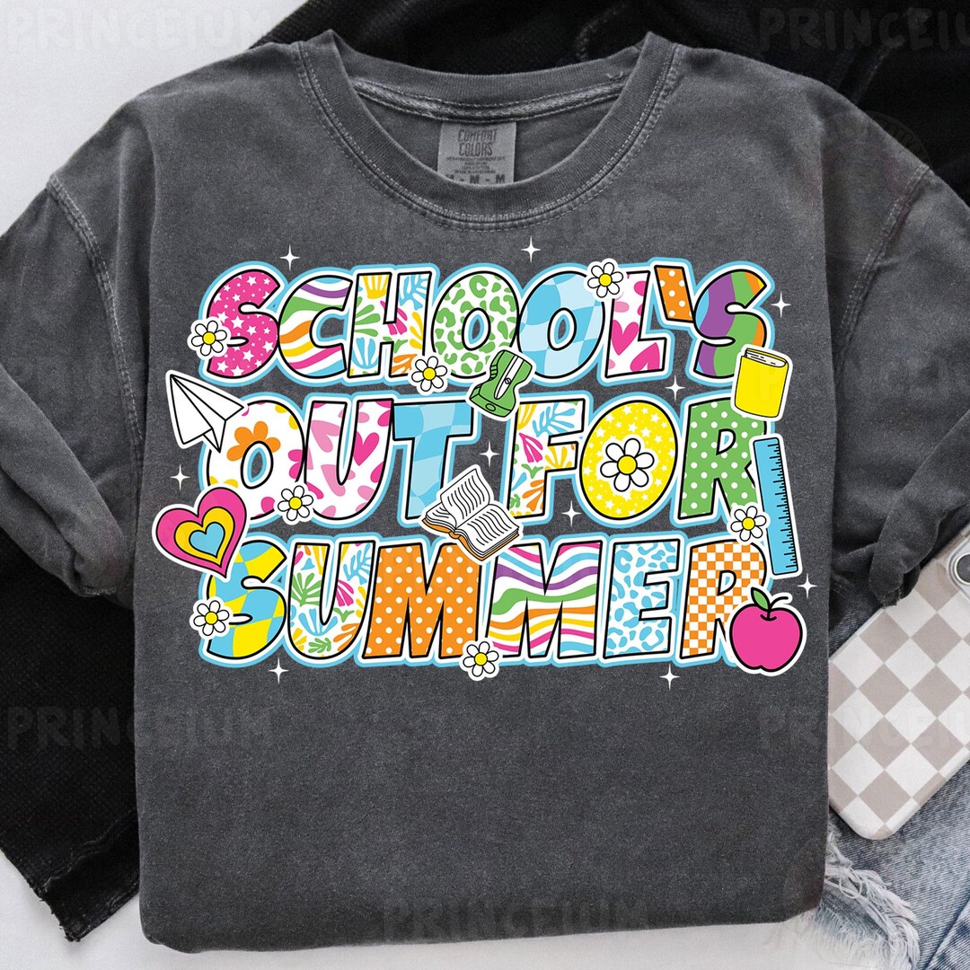 School's Out for Summer PNG, Teacher Sublimation Design, Colorful Retro ...