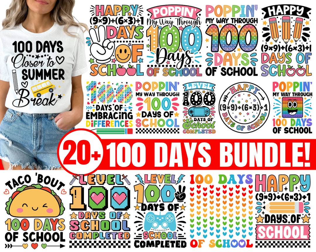 100 Days of School Svg Bundle, 100th Day of School Svg, Happy 100 Days ...