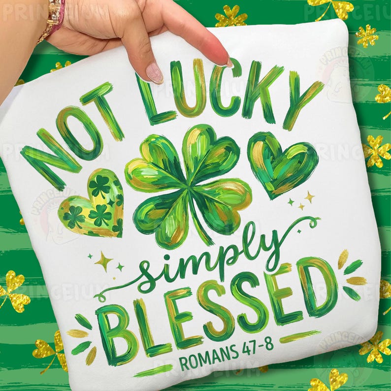 Not Lucky Simply Blessed PNG, Colorful Brushstroke Shamrock Bible Quote ...