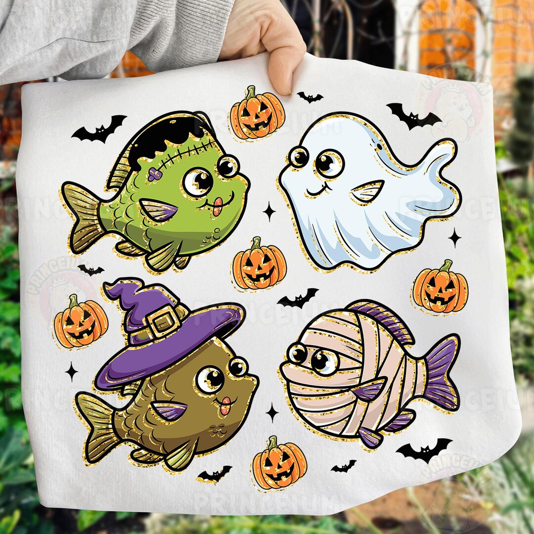 Halloween Fish PNG Cute Spooky Sea Creature Sublimation Design Ghost ...