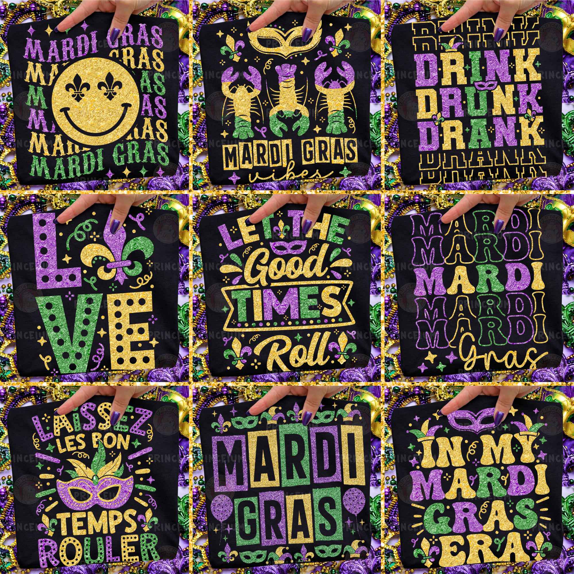 Mardi Gras Mega Bundle PNG, Faux Rhinestone Sparkling, Mardi Beads ...