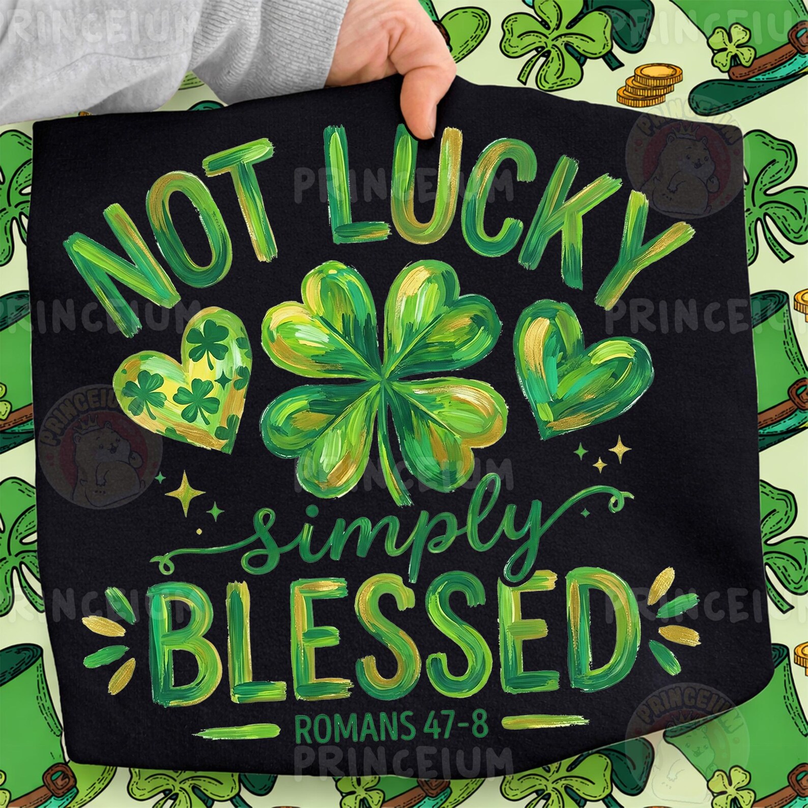 Not Lucky Simply Blessed PNG, Colorful Brushstroke Shamrock Bible Quote ...
