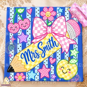 Custom Teacher Name PNG, Pencil Bow Cherry Apple Coquette Design, Back ...