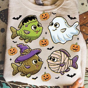 Halloween Fish PNG Cute Spooky Sea Creature Sublimation Design Ghost ...
