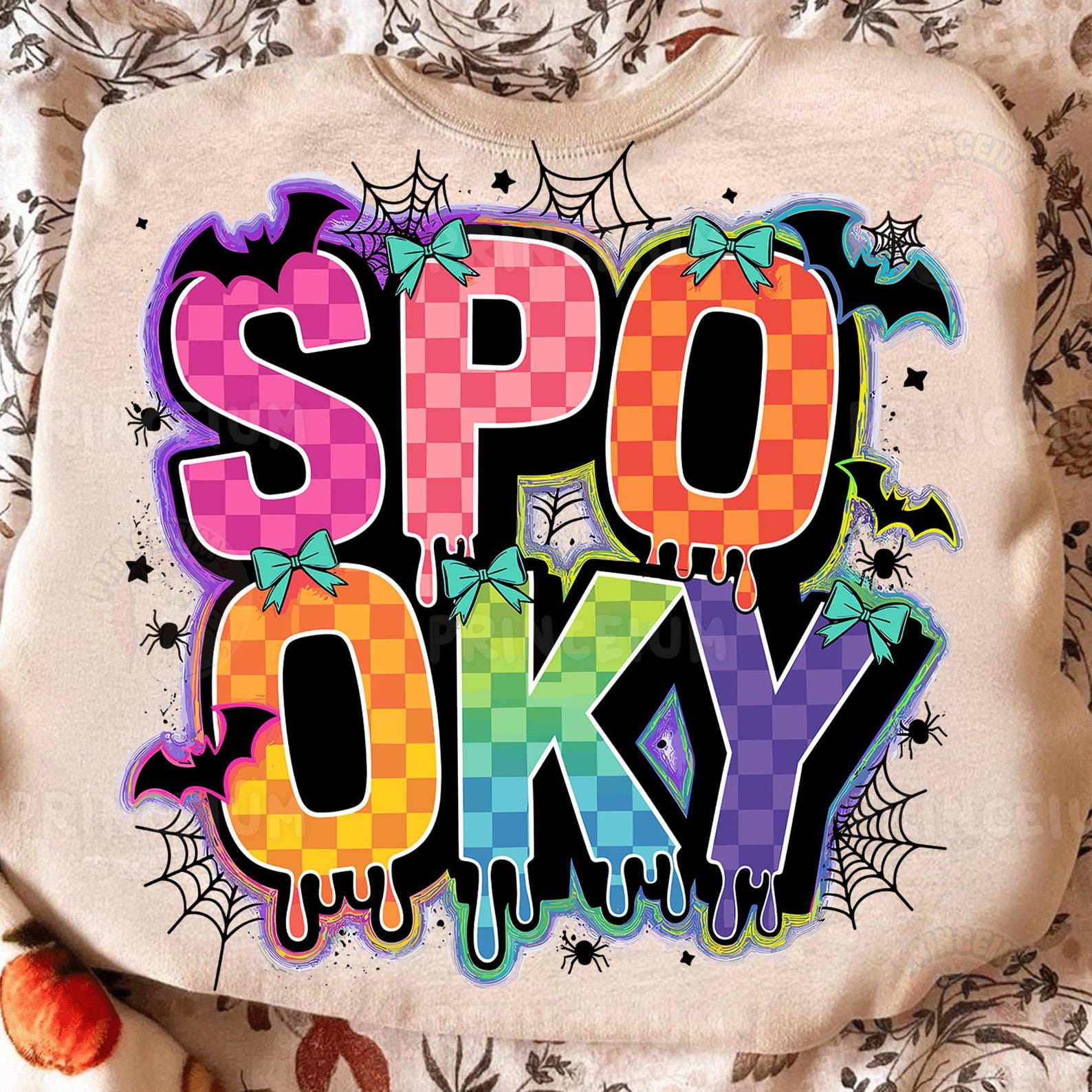 Rainbow Spooky PNG Colorful Halloween Sublimation Design Cute Plaid ...