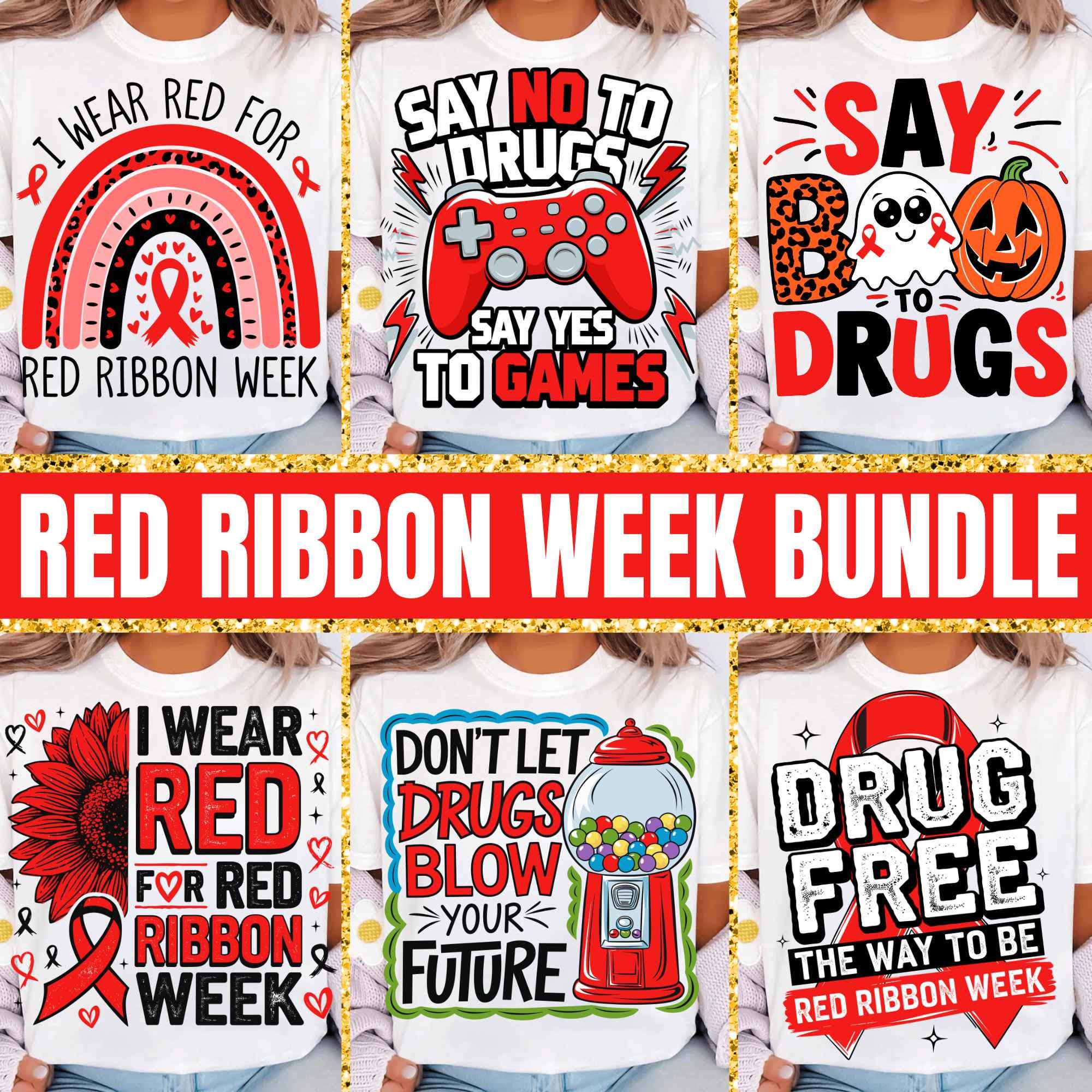 30+ Red Ribbon Week Bundle PNG Cute Bow Anti Drug Awareness Sublimation ...