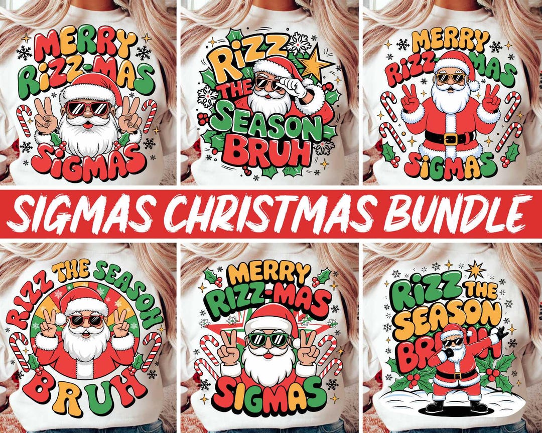 Rizz the Season Bruh Bundle Png, Trendy Santa Dabbing Png, Funny ...