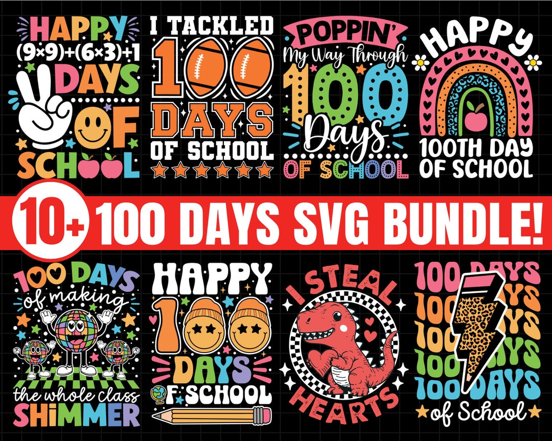 100 Days of School PNG Bundle, 100th Day of School Png, 100 Days Png ...