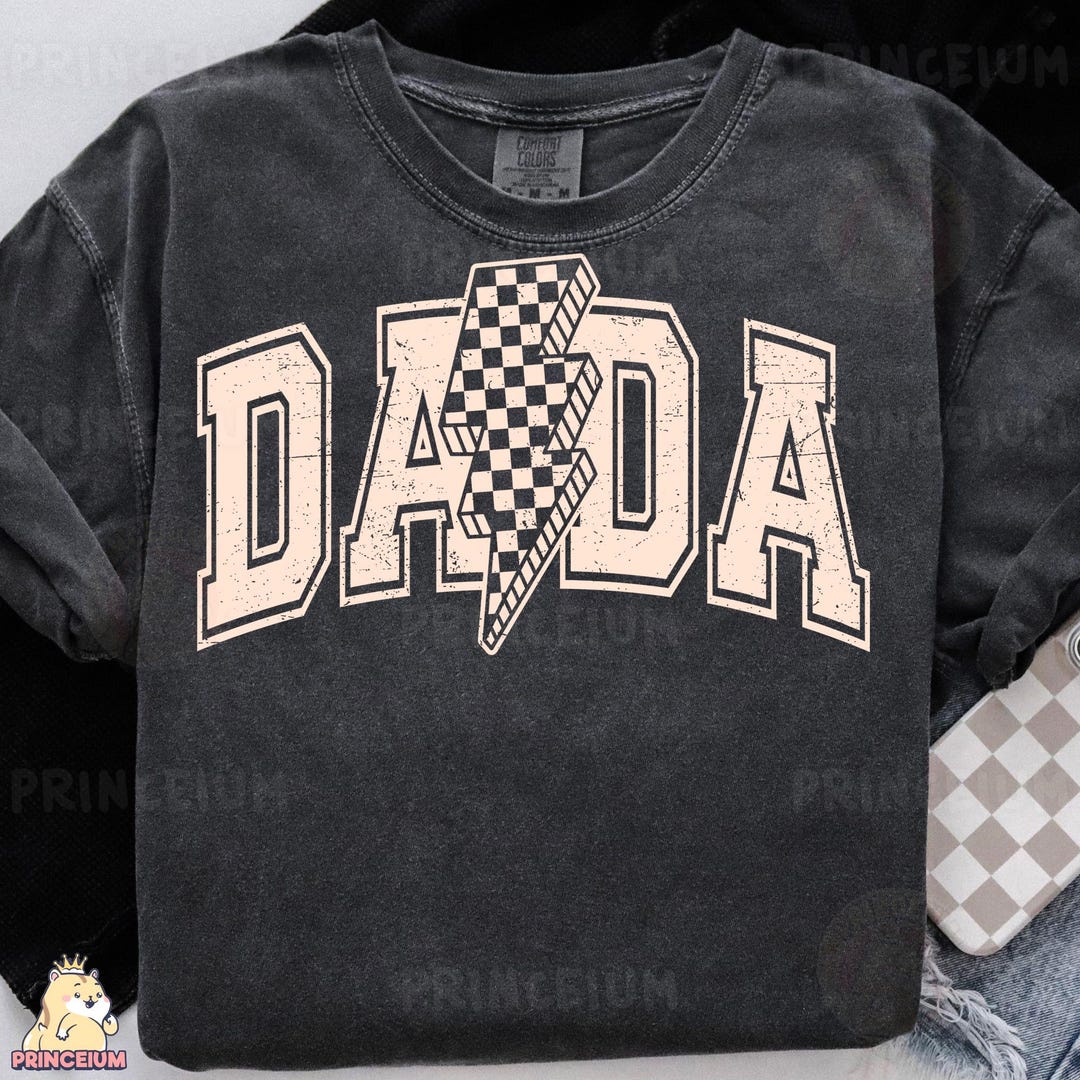 Vintage DADA PNG, Checkered Lightning Bolt Dad Sublimation Design ...