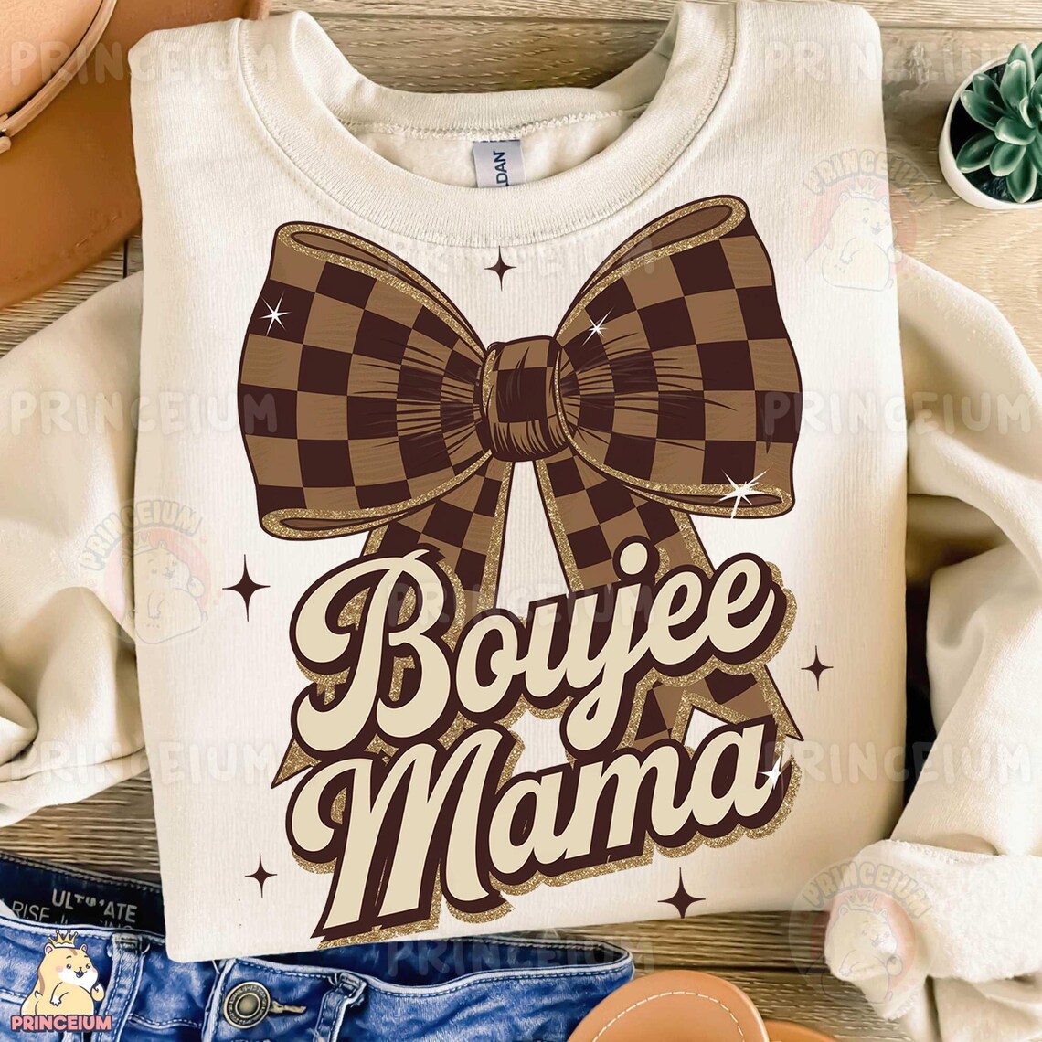 Boujee Mama Sublimation Design, Brown Checkered Bow Digital File ...