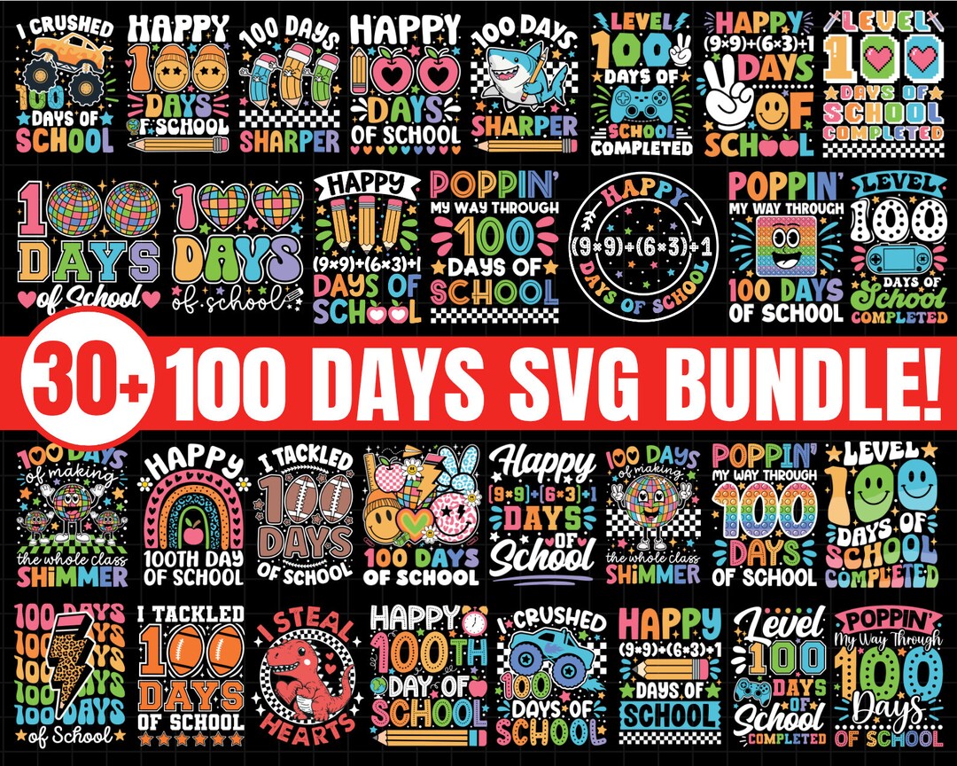 100 Days of School PNG Bundle, 100th Day of School Png, 100 Days Png ...