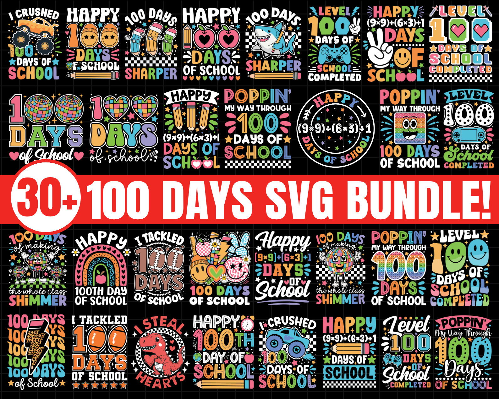 100 Days of School PNG Bundle, 100th Day of School Png, 100 Days Png ...