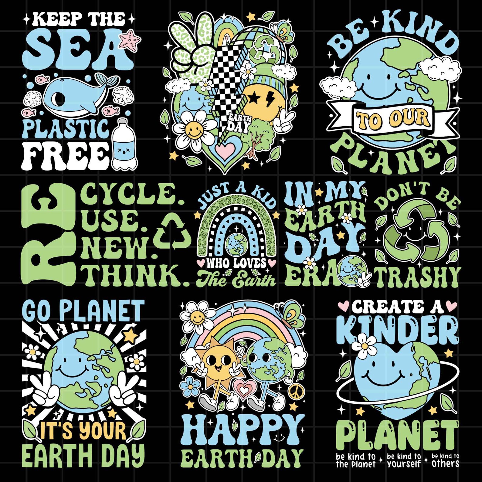 Earth Day Bundle PNG, Earth Day, Groovy Retro, Funny Earth PNG, Save ...
