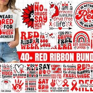 Red Ribbon Week SVG Bundle: 40+ Designs, Say No to Drugs, Drug-free ...
