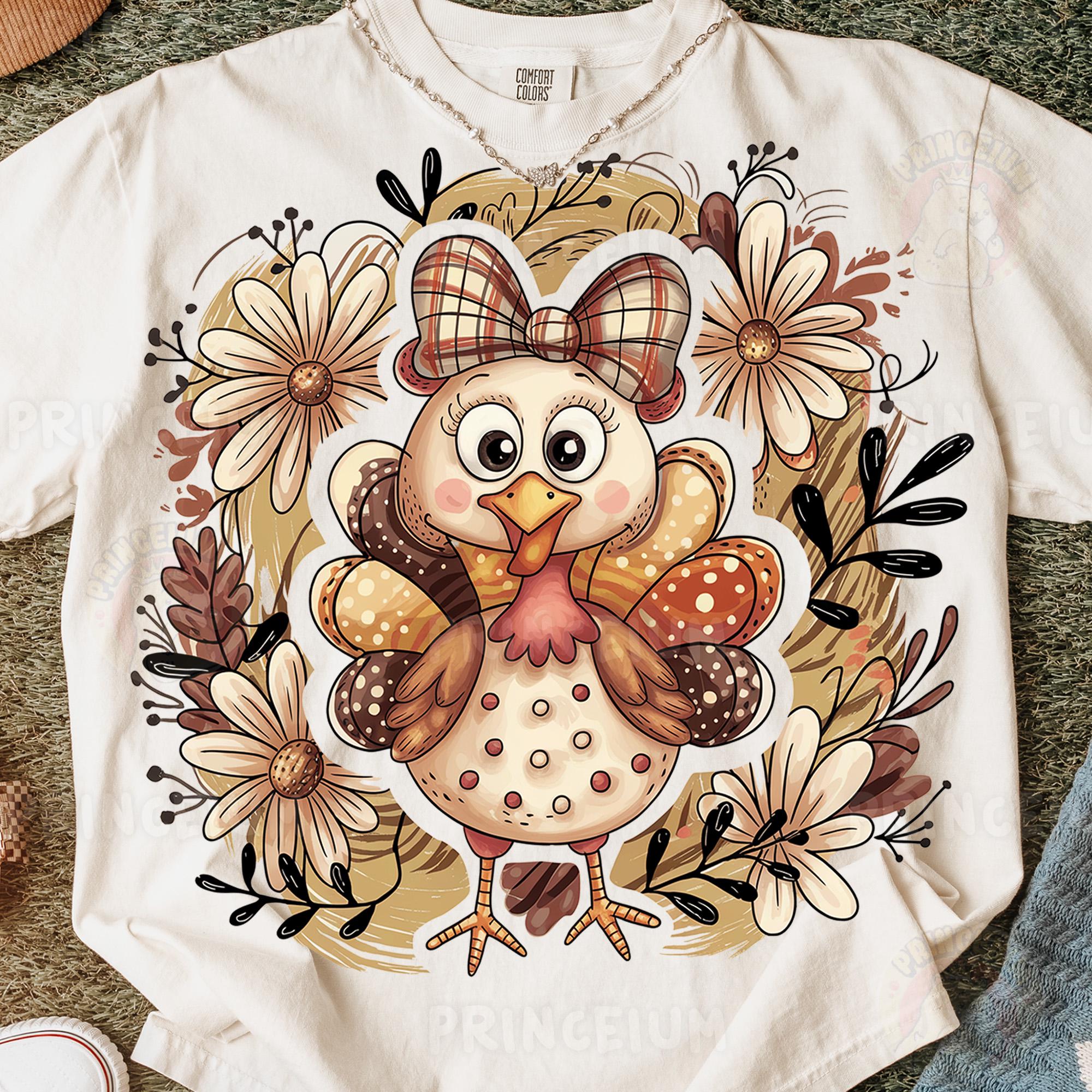Cute Turkey PNG Plaid Bow Thanksgiving Sublimation Design Fall Floral ...