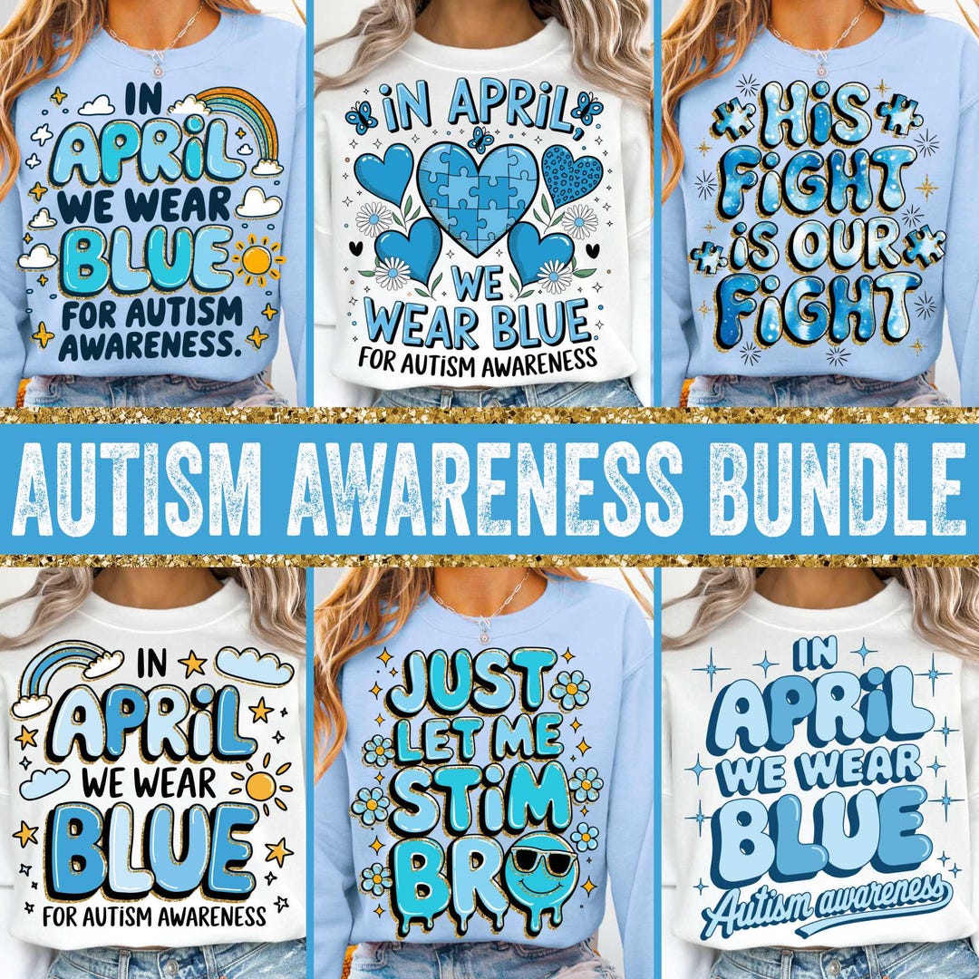 Autism Awareness Bundle Autism Acceptance Png, Retro Blue Typography ...