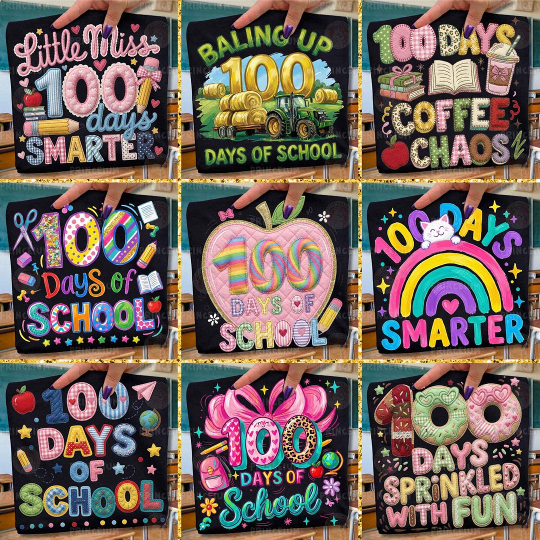 100 Days of School Mega Bundle PNG, Faux Yarn Crochet Classroom Designs ...