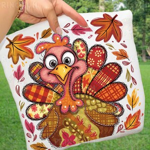 Patchwork Turkey PNG Cute Thanksgiving Sublimation Design Fall Leaves ...