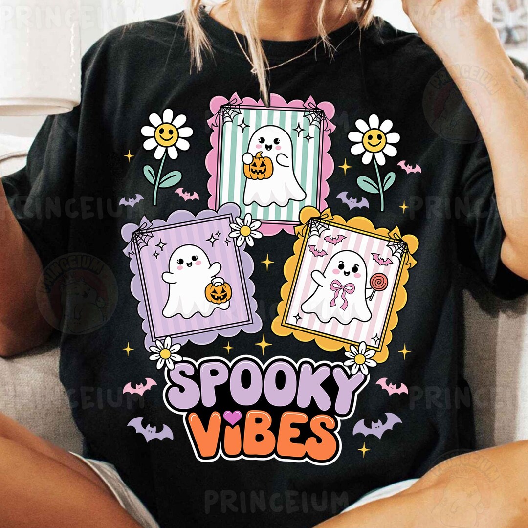 Spooky Vibes PNG, Cute Ghost Frames Sublimation Design, Daisy Halloween ...