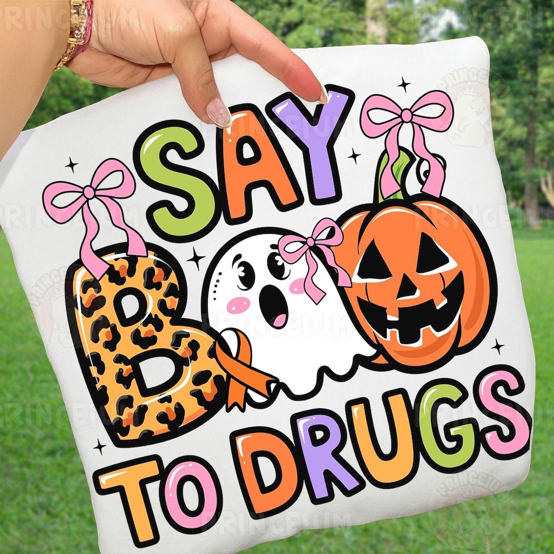 Say Boo to Drugs PNG Leopard Print Ghost Pumpkin Red Ribbon Week ...