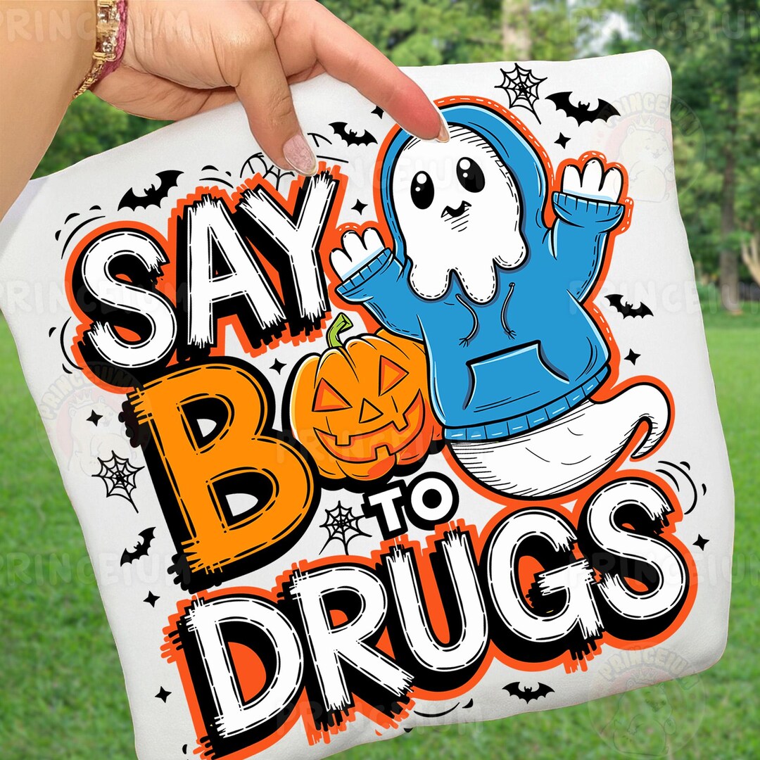 Say Boo to Drugs PNG Cute Ghost in Hoodie Halloween Red Ribbon Week ...